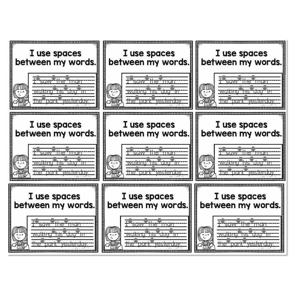 Writing Bulletin Board - Writing Goal Cards - Use Spaces - Lucky Little ...