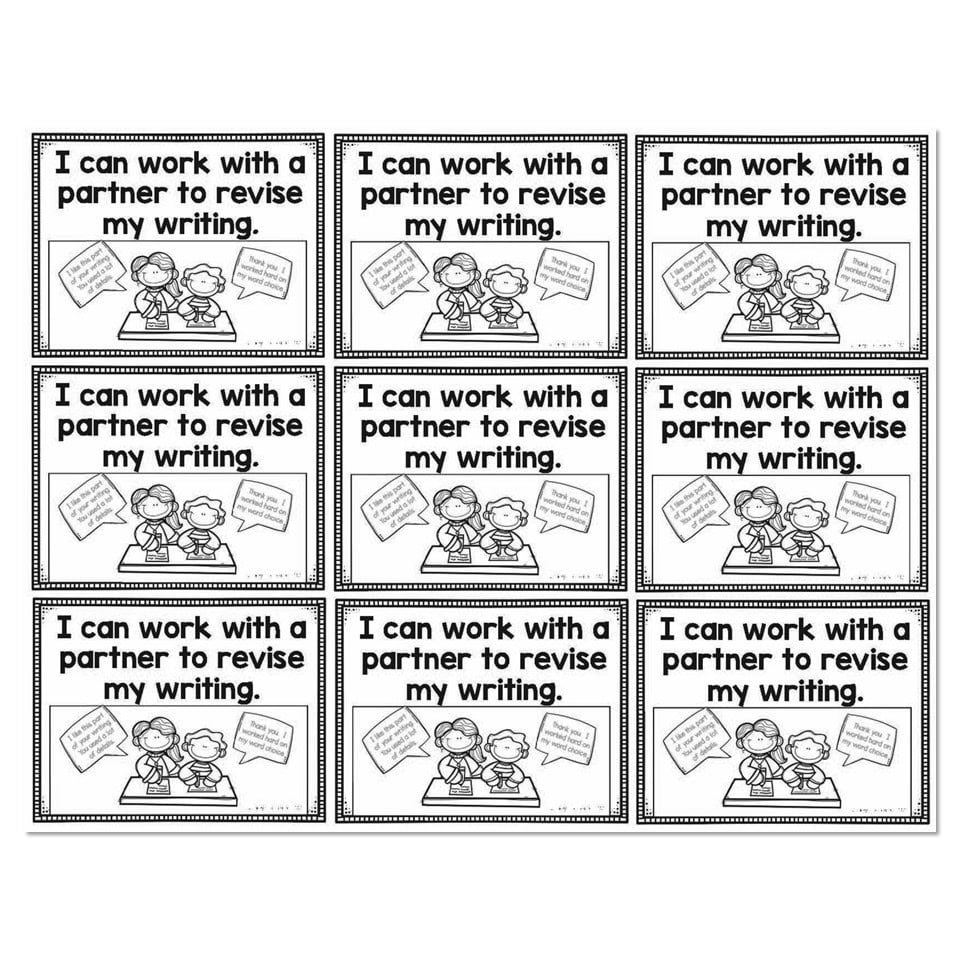 Writing Bulletin Board - Writing Goal Cards - Work with Partner Revise ...