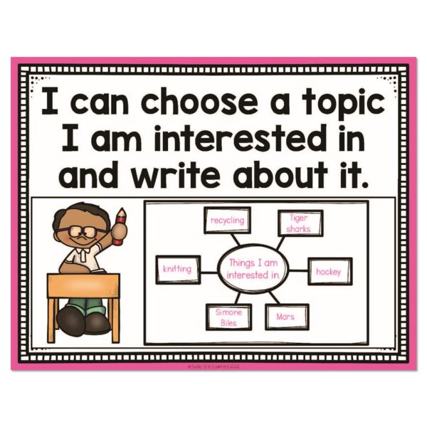 Writing Bulletin Board - Writing Goals Posters - Choose Topic and Write ...