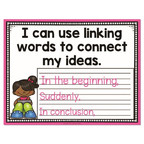 Writing Bulletin Board - Writing Goals Posters - Linking Words - Lucky ...