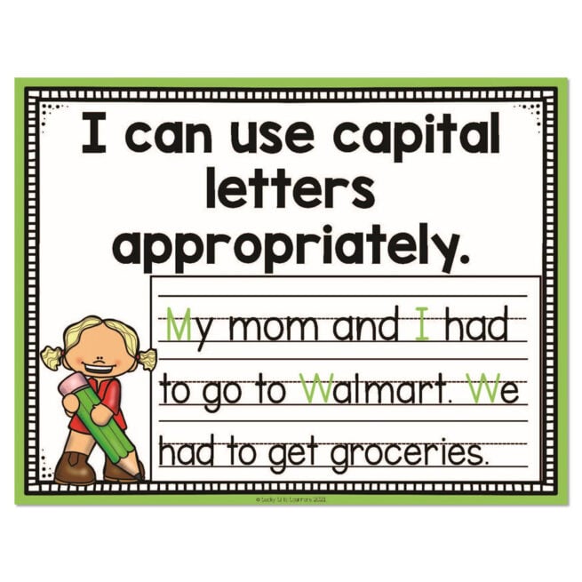 Writing Bulletin Board - Writing Goals Posters - Use Capital Letters ...