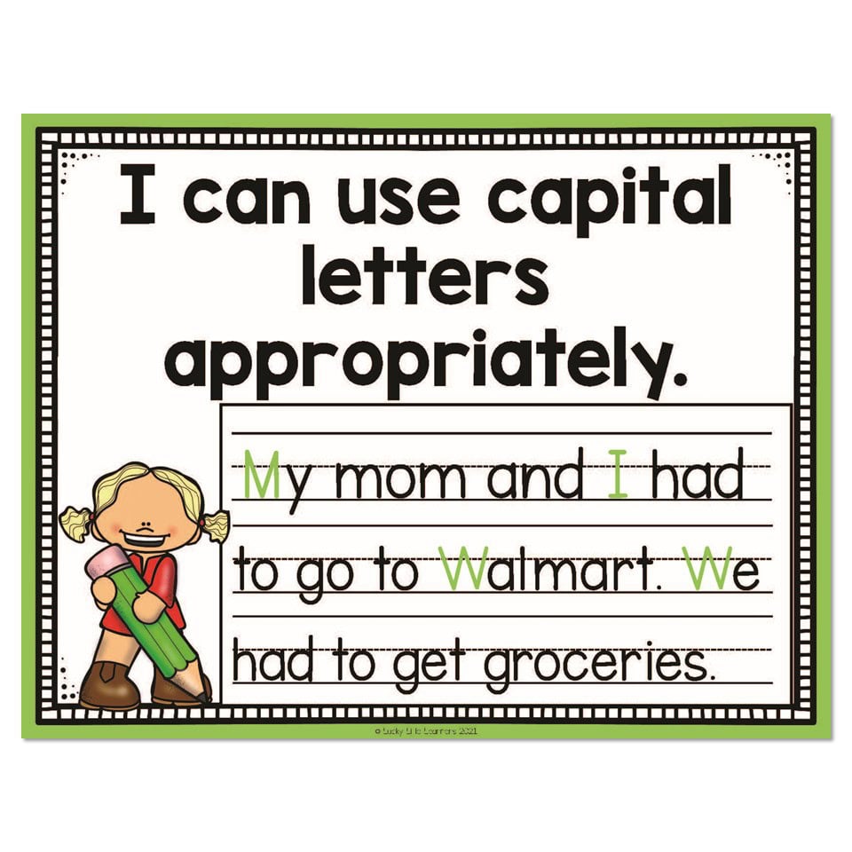 Writing Bulletin Board - Writing Goals Posters - Use Capital Letters ...