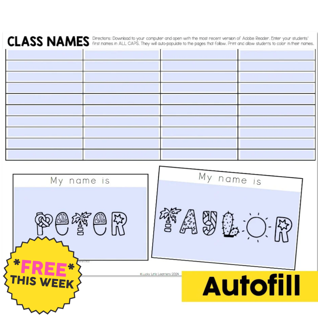 Sample Student Name Doodles Autofill - Summer Edition - Lucky Little ...