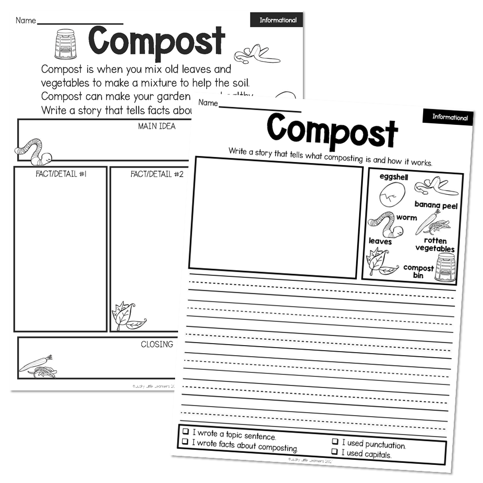 1st Grade April Writing Pages - Informational - Compost - Lucky Little ...