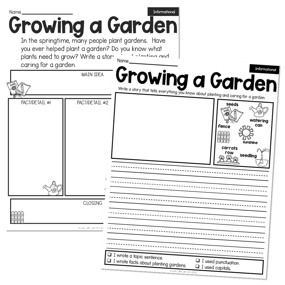 1st Grade April Writing Pages - Informational - Growing Garden - Lucky ...