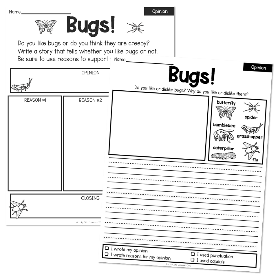 1st Grade April Writing Pages - Opinion - Bugs - Lucky Little Learners