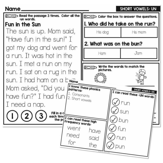 1st Grade Decodable Phonics Passage - Short Vowels - UN - Lucky Little ...