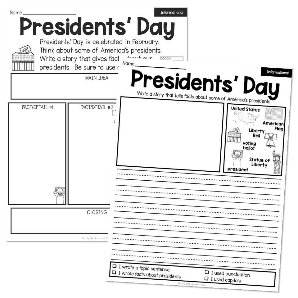 1st Grade February Writing Pages - Informational - Presidents' Day ...
