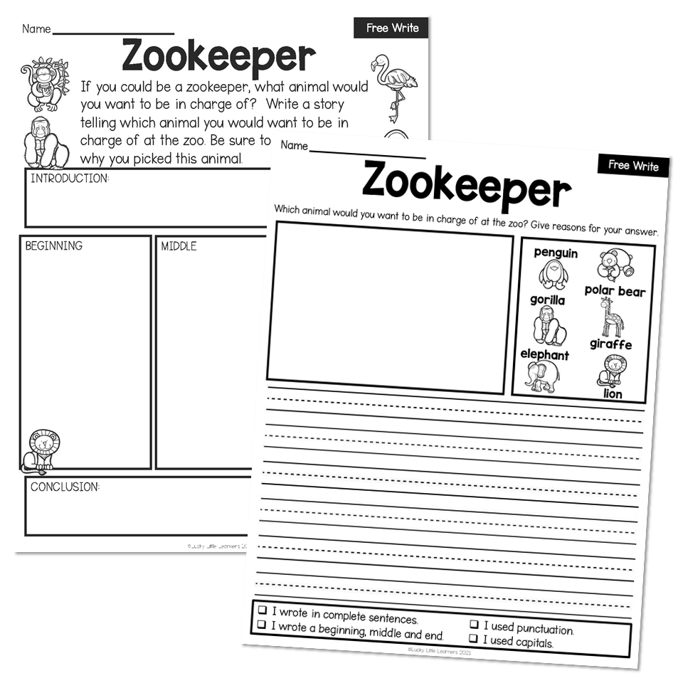1st Grade November Writing Pages - Free Write - Zookeeper - Lucky ...