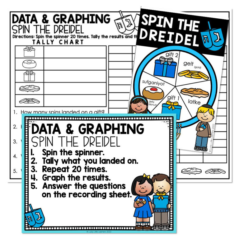 1st and 2nd Grade December Math Center - Spin the Dreidel - Data and ...