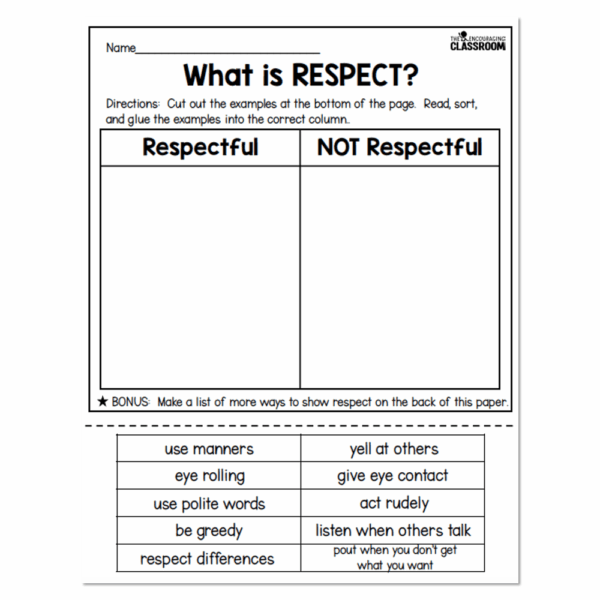 1st and 2nd Grade - Social Emotional Learning - Respect Unit - Sort ...