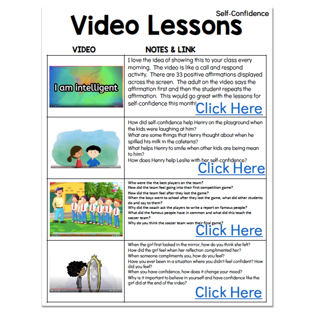 1st and 2nd Grade - Social Emotional Learning - Self-Confidence Unit ...