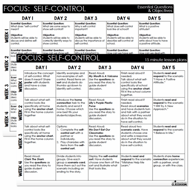 1st and 2nd Grade - Social Emotional Learning - Self-Control Unit ...