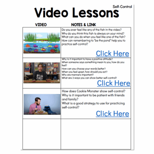 1st and 2nd Grade - Social Emotional Learning - Self-Control Unit ...