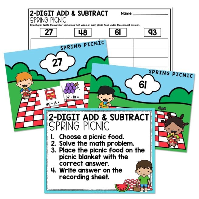 2nd Grade April Math Center – 2-Digit Addition and Subtraction - Spring ...
