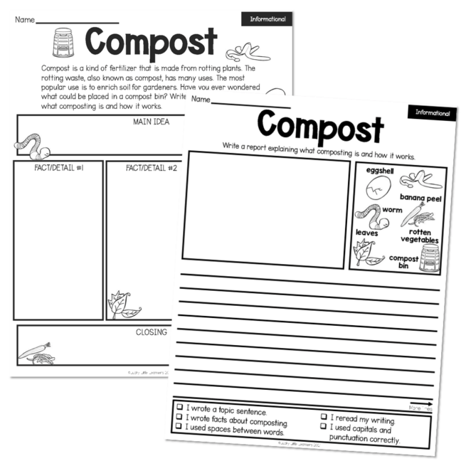 2nd Grade April Writing Pages - Informational - Compost - Lucky Little ...