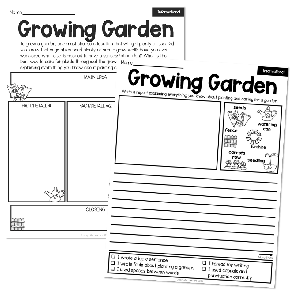 2nd Grade April Writing Pages - Informational - Growing Garden - Lucky ...