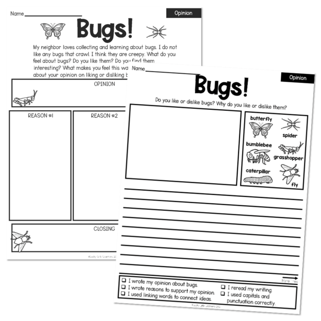 2nd Grade April Writing Pages - Opinion - Bugs - Lucky Little Learners