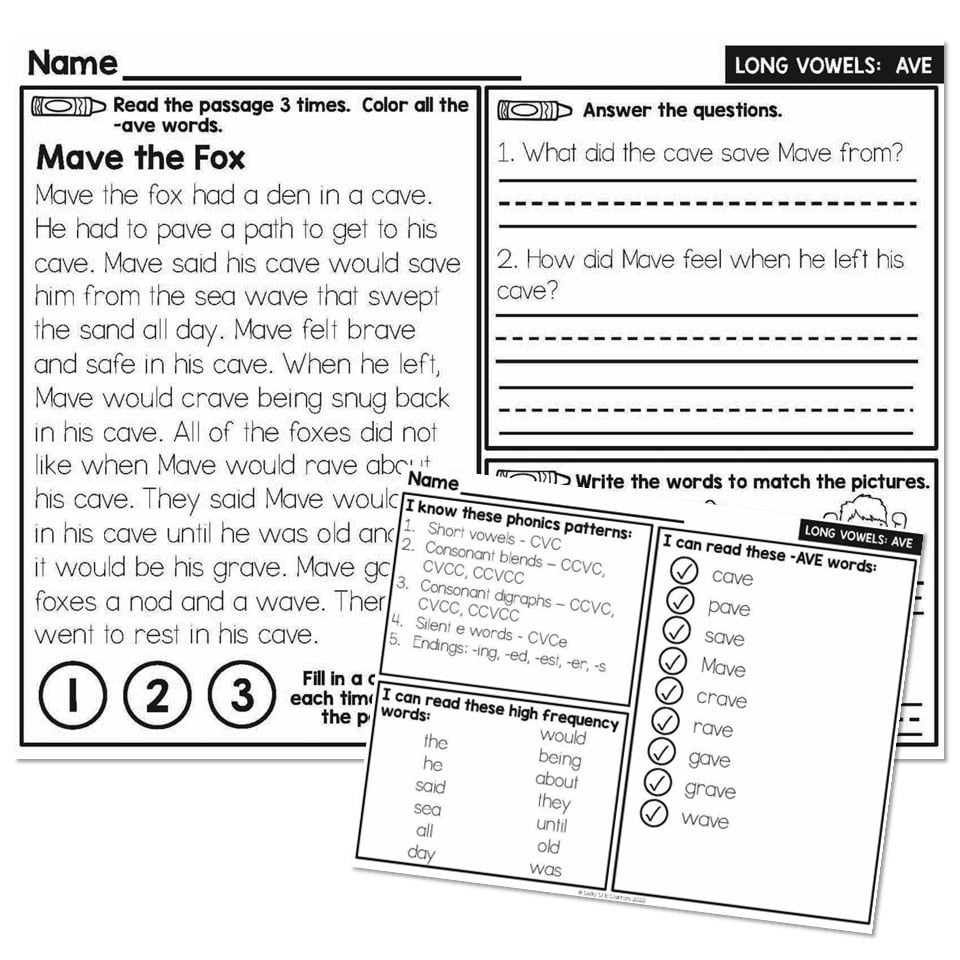 2nd Grade Decodable Phonics Passage - Long Vowels - AVE - Lucky Little ...