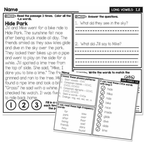 2nd Grade Decodable Phonics Passage - Long Vowels - IE Long Vowel I ...