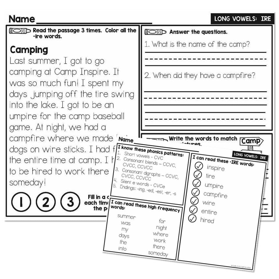 2nd Grade Decodable Phonics Passage - Long Vowels - IRE - Lucky Little ...