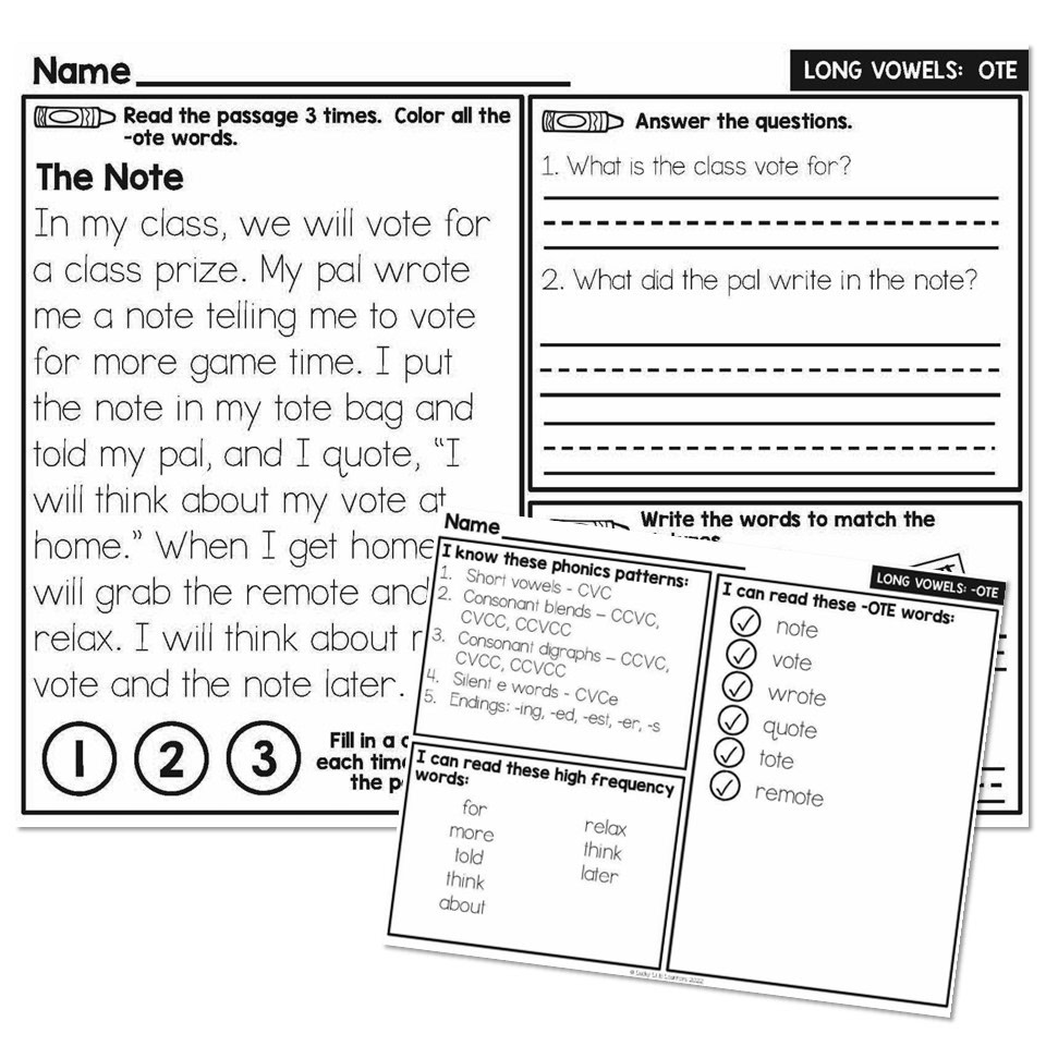 2nd Grade Decodable Phonics Passage - Long Vowels - OTE - Lucky Little ...