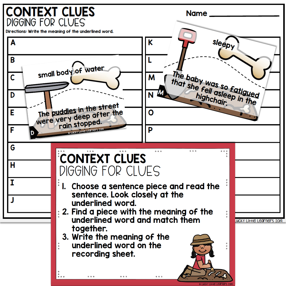 2nd Grade Grammar Center - Context Clues - Lucky Little Learners