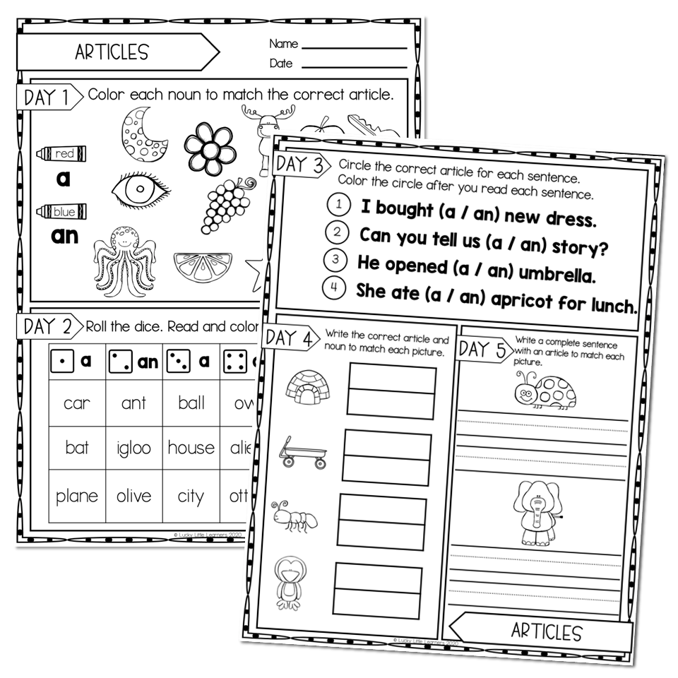 2nd Grade Grammar Worksheets - Articles - Lucky Little Learners