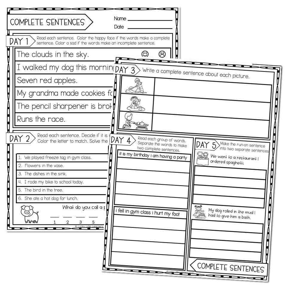2nd Grade Worksheets On Writing Complete Sentences