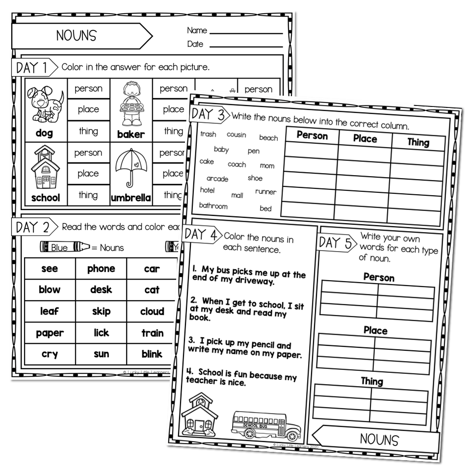 2nd Grade Grammar Worksheets - Nouns - Lucky Little Learners
