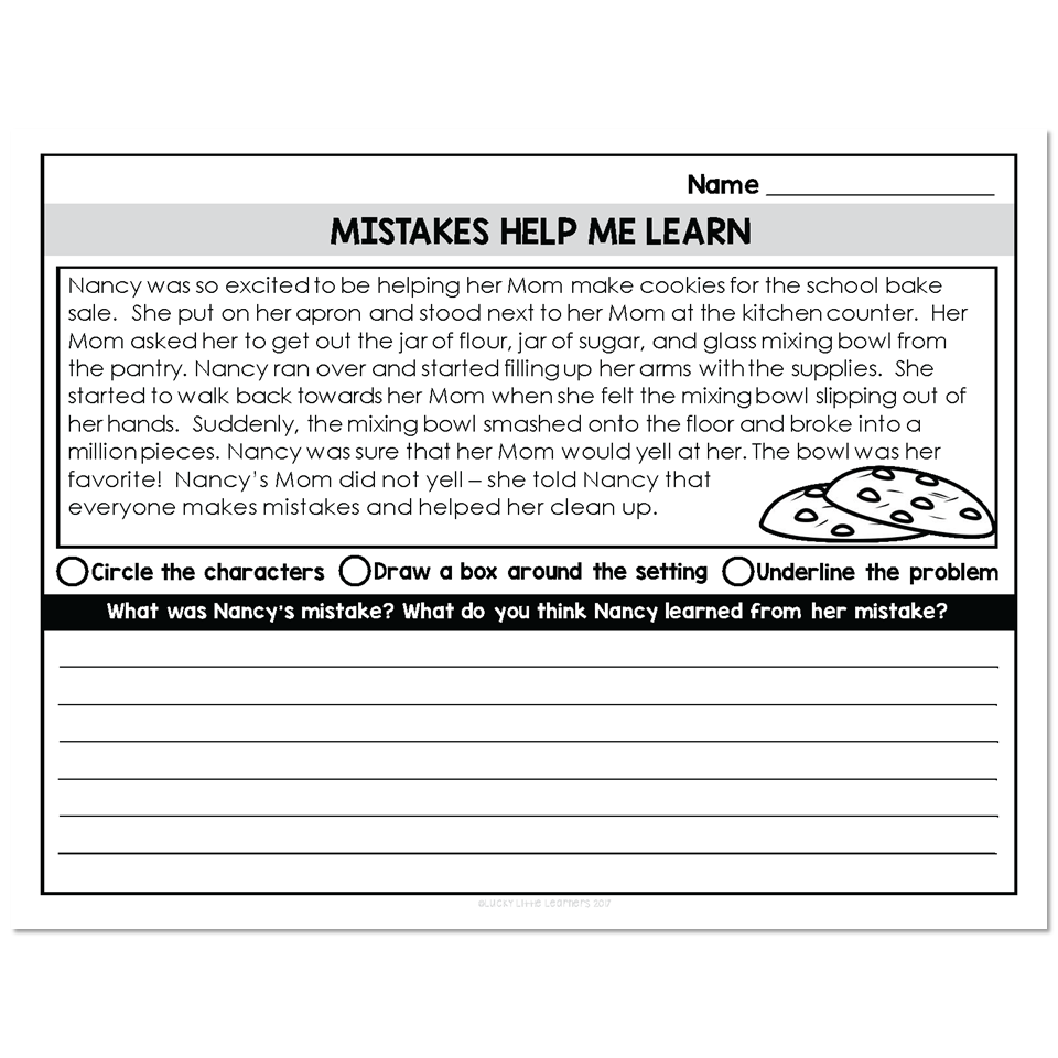 2nd Grade Growth Mindset Passage - Mistakes Help Me Learn - Lucky ...