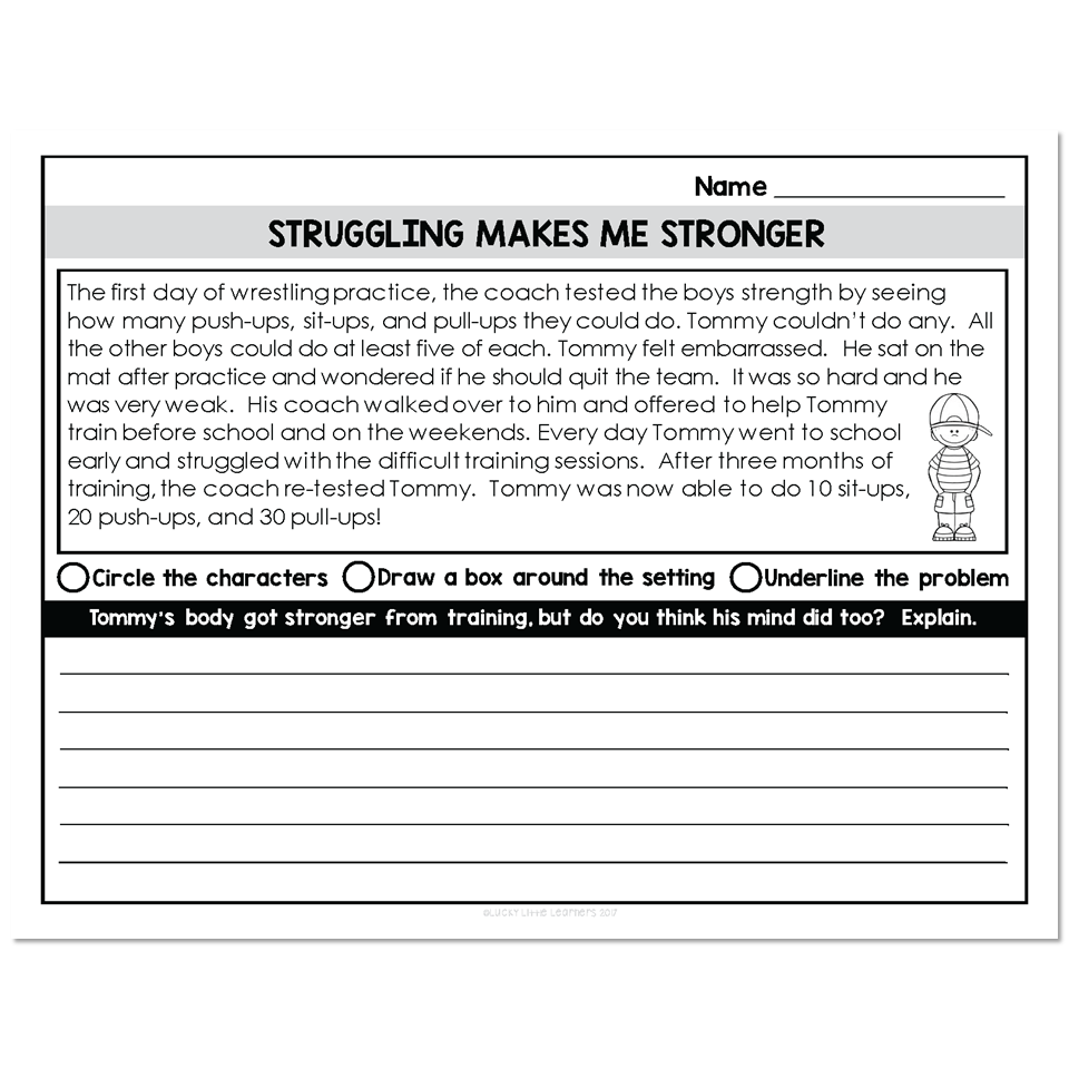 2nd Grade Growth Mindset Passage - Struggling Makes Me Stronger - Lucky ...