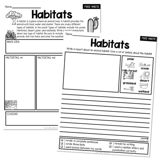 1st Grade January Writing Pages - Free Write - Habitats - Lucky Little ...