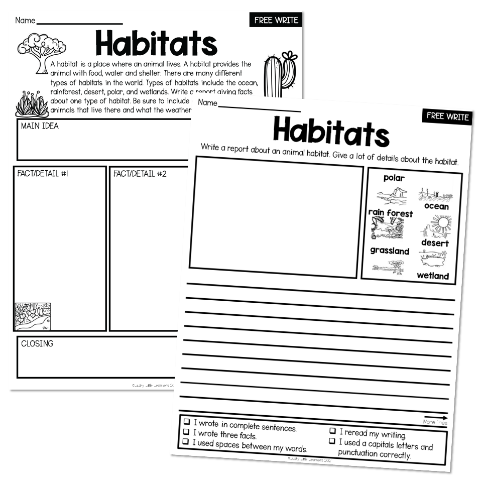 1st Grade January Writing Pages - Free Write - Habitats - Lucky Little ...
