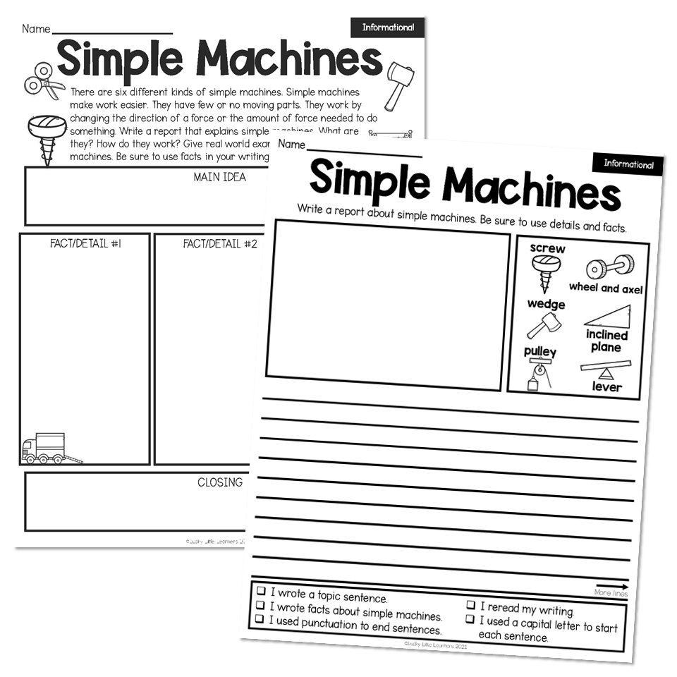 2nd Grade March Writing Pages - Informational - Simple Machines - Lucky ...