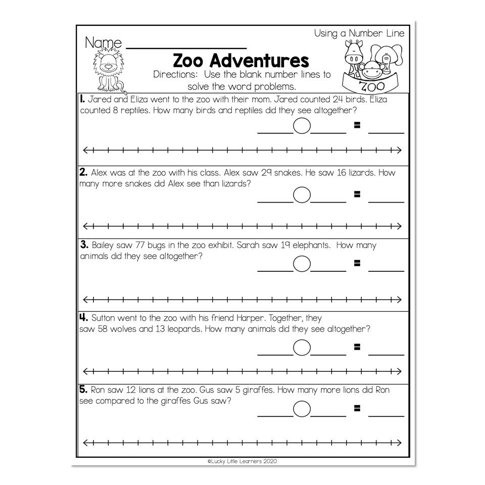 2nd Grade Math Worksheets - Number Line - Using a Number Line - Zoo ...