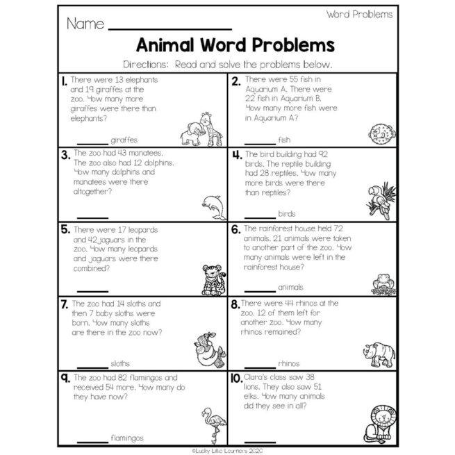 2nd Grade Math Worksheets - Operations and Algebraic Thinking - Word ...