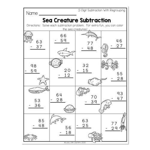 2nd Grade Math Worksheets - Place Value - 2-Digit Subtraction with ...