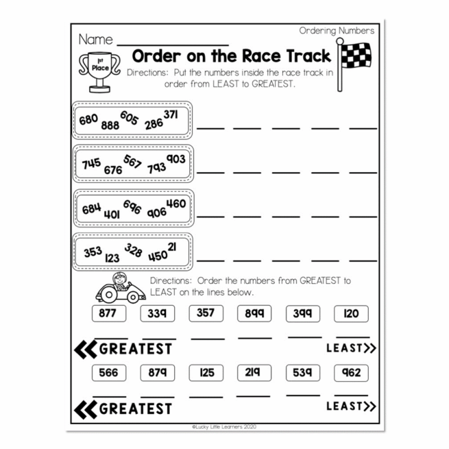 2nd Grade Math Worksheets - Place Value - Ordering Numbers - Order on ...