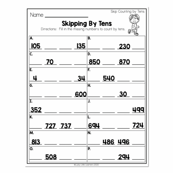 2nd Grade Math Worksheets - Place Value - Skip Counting by Tens ...