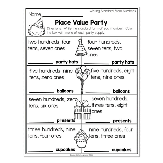 2nd Grade Math Worksheets - Place Value - Writing Standard Form Numbers ...