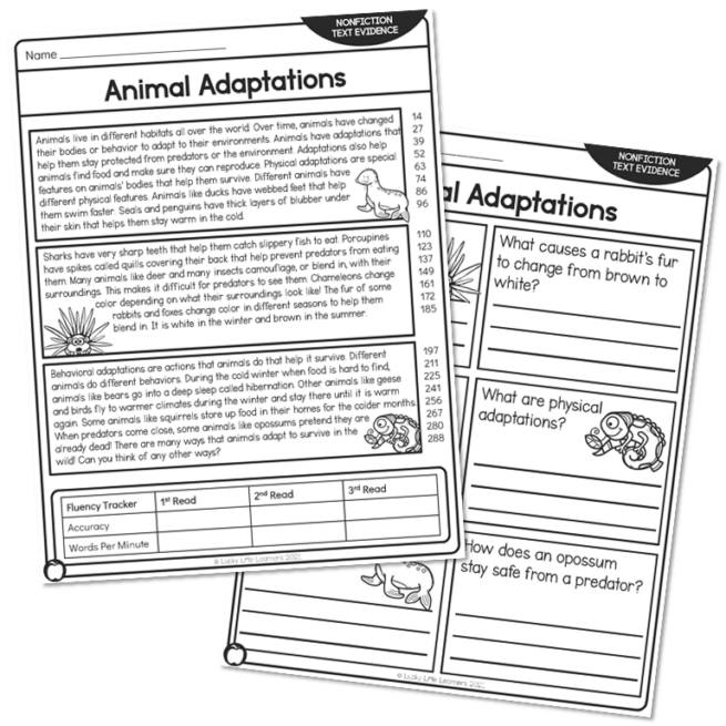 2nd Grade Nonfiction Text Evidence and 5 W's Reading Passage - Animal ...