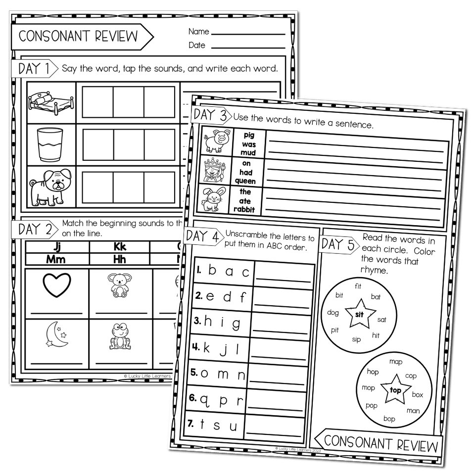 2nd Grade Phonics Worksheets - Consonant Review - Lucky Little Learners