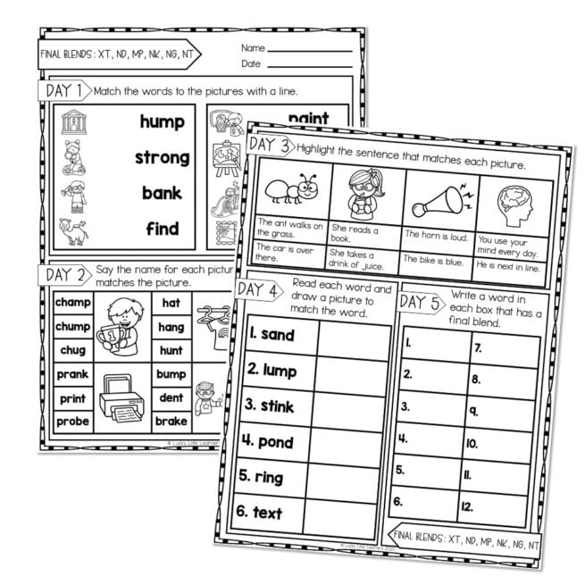 2nd Grade Phonics Worksheets - Final Blends XT ND MP NK NG and NT ...