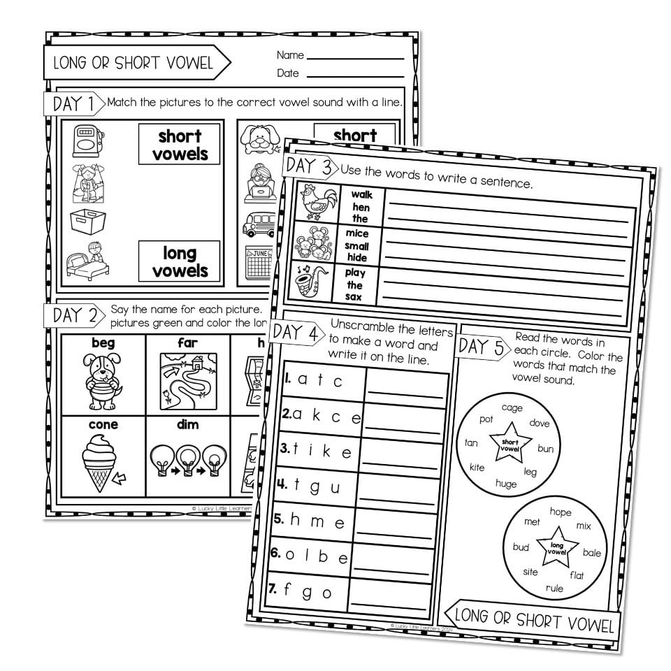 2nd Grade Phonics Worksheets - Long or Short Vowel - Lucky Little Learners