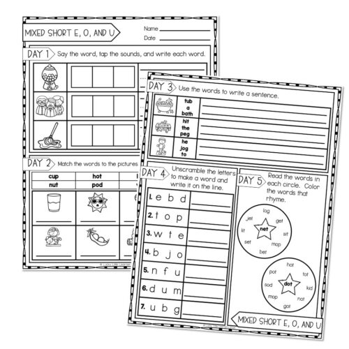 2nd Grade Phonics Worksheets - Mixed Short E O and U - Lucky Little ...