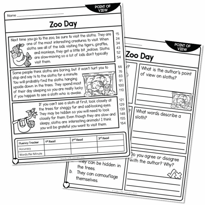 2nd Grade Point of View Reading Passage - Zoo Day - At - Lucky Little ...