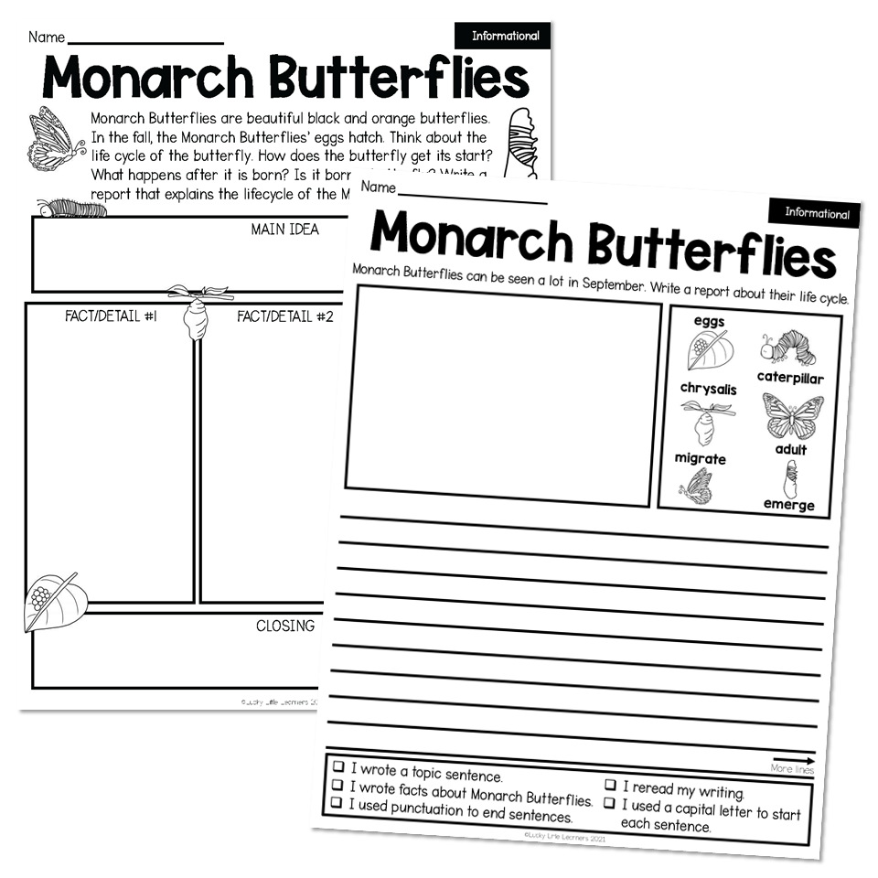2nd Grade September Writing Pages - Informational - Monarch Butterflies ...