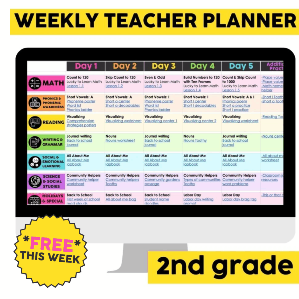 Sample All Access Weekly Teacher Planner - 2nd Grade - Lucky Little ...