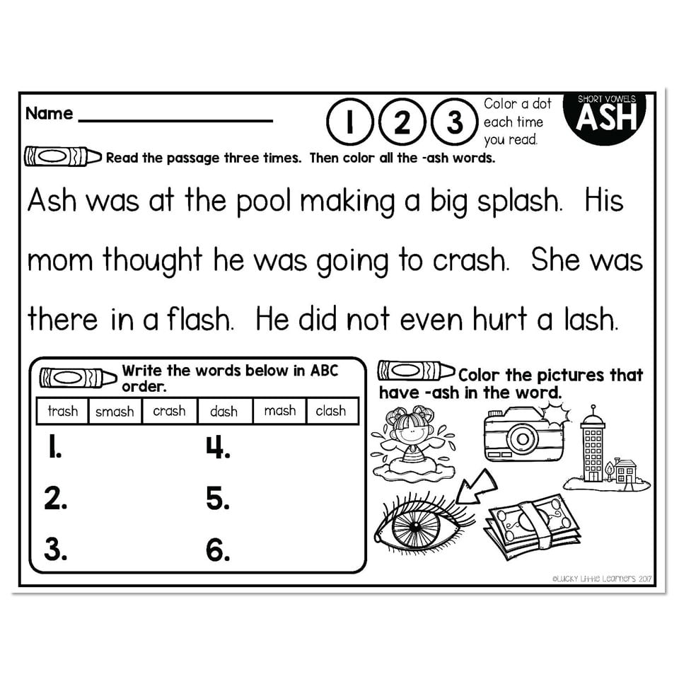 ASH - Short Vowel Phonics Mats 1st Grade - Lucky Little Learners